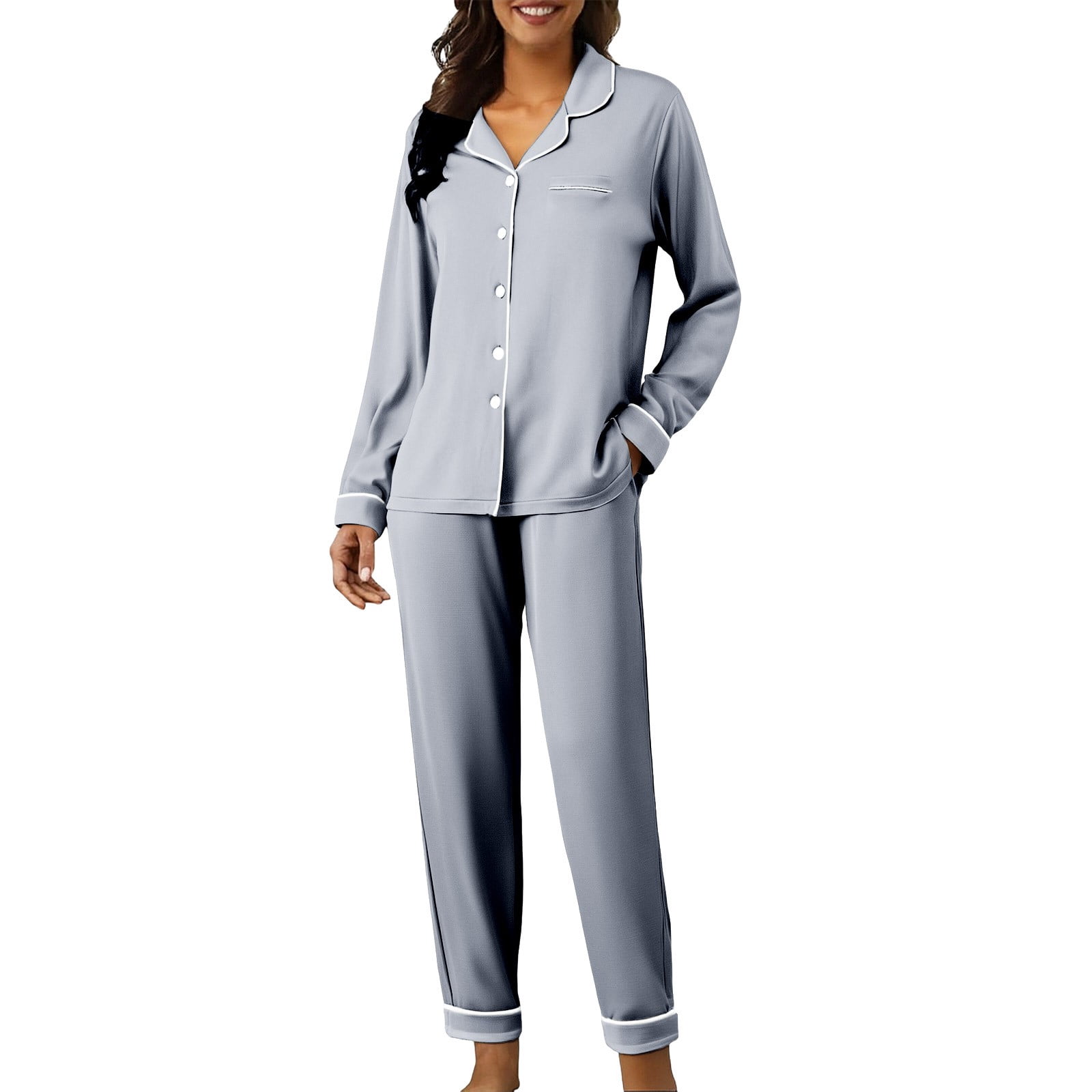 Button Down Pajamas Women, Audhol Cute Pajama Sets for Women Long ...