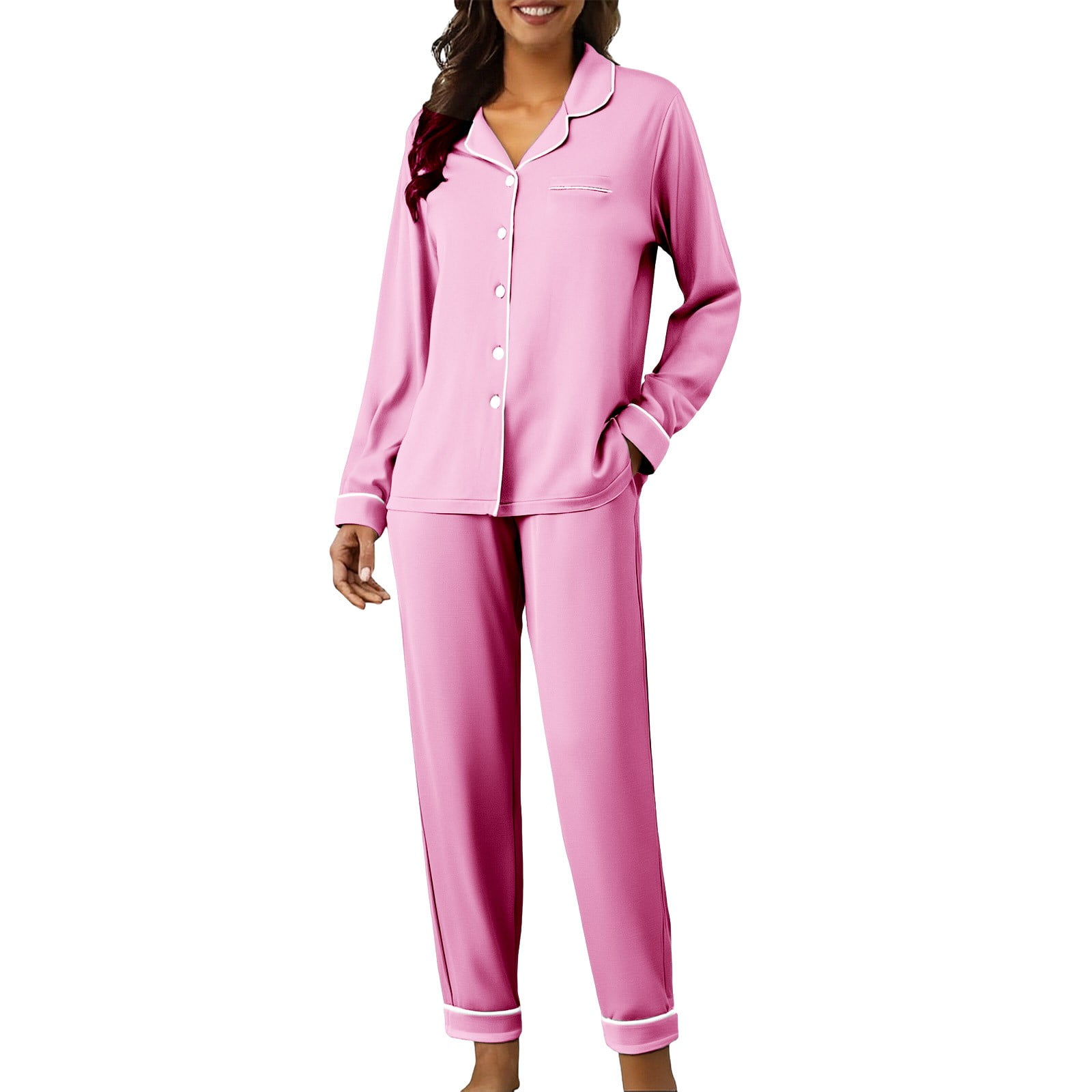 Button Down Pajamas Women, Audhol Cute Pajama Sets for Women Long ...