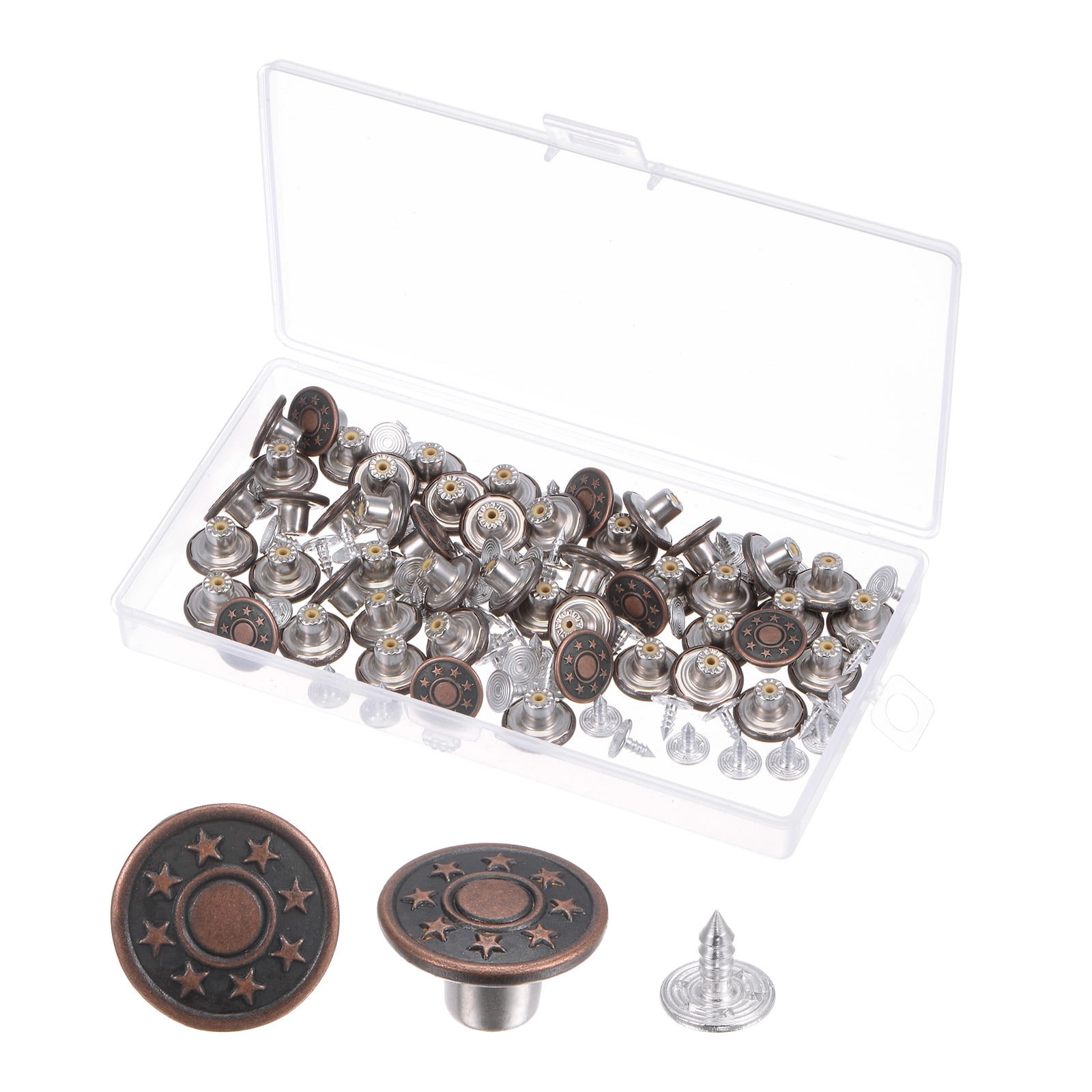 Button Pins for Jeans Adjustable 15mm Embossed Pattern, Red Bronze, 50 ...