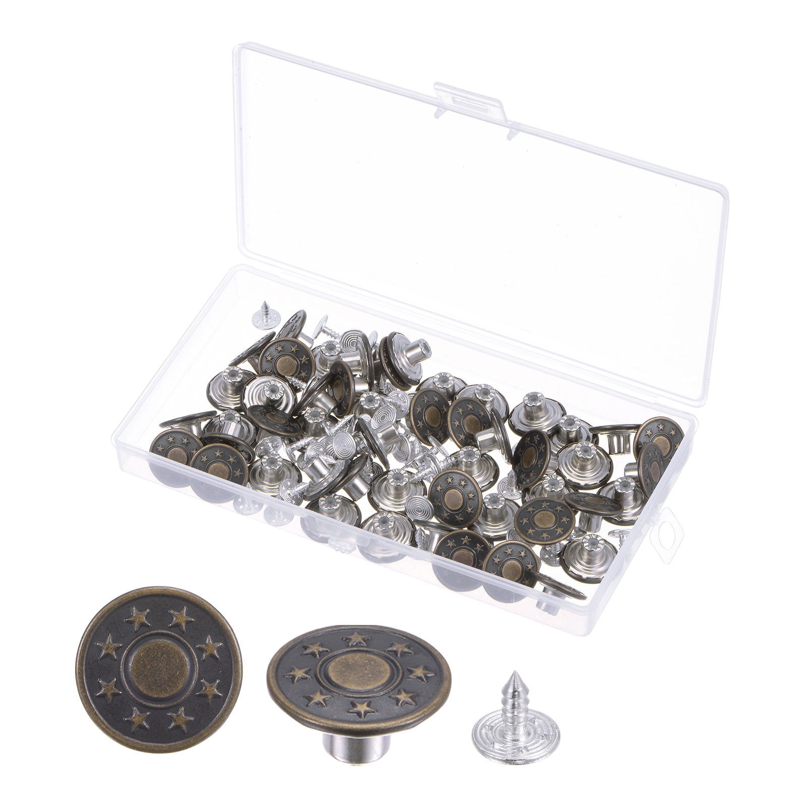 Button Pins for Jeans Adjustable 17mm Embossed Pattern, Bronze, 50 Sets ...