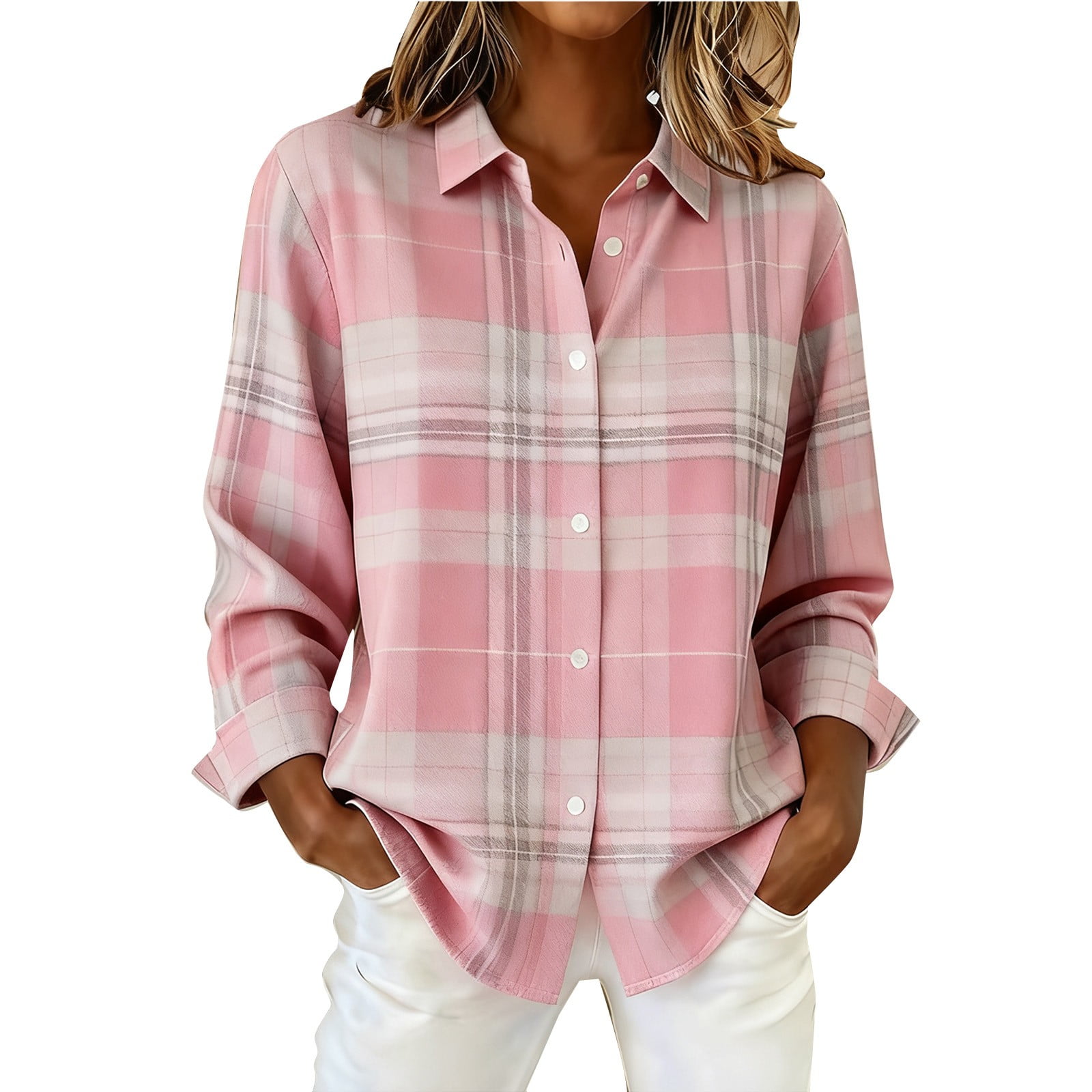 Button Down Plaid ShirtsPlaid Shackets Plaid Blouses For Women Collared ...