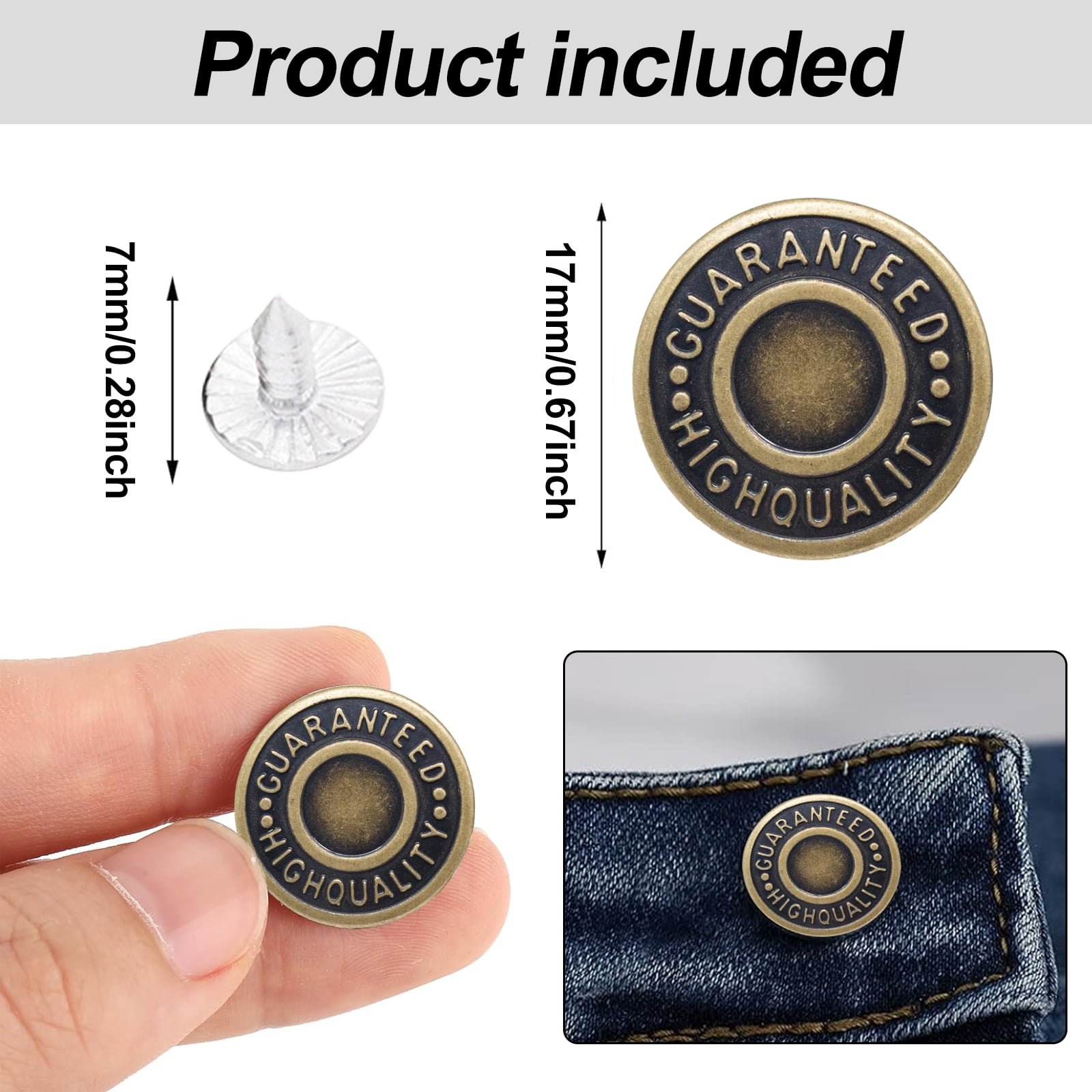 Button for Sewing: Metal Jeans Buttons, Compact and Lightweight No-Sew ...