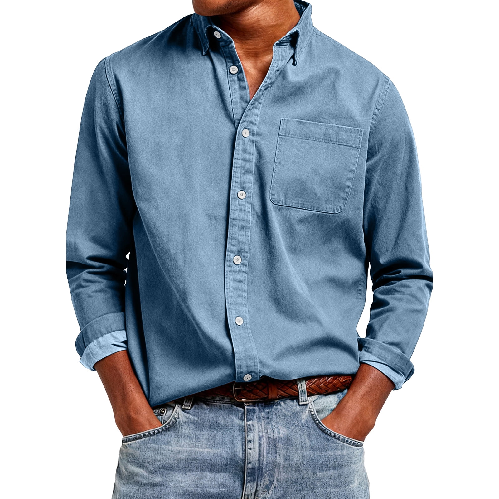 Button Down Shirt for Men Long Sleeve Stretch Dress Collar Texture ...