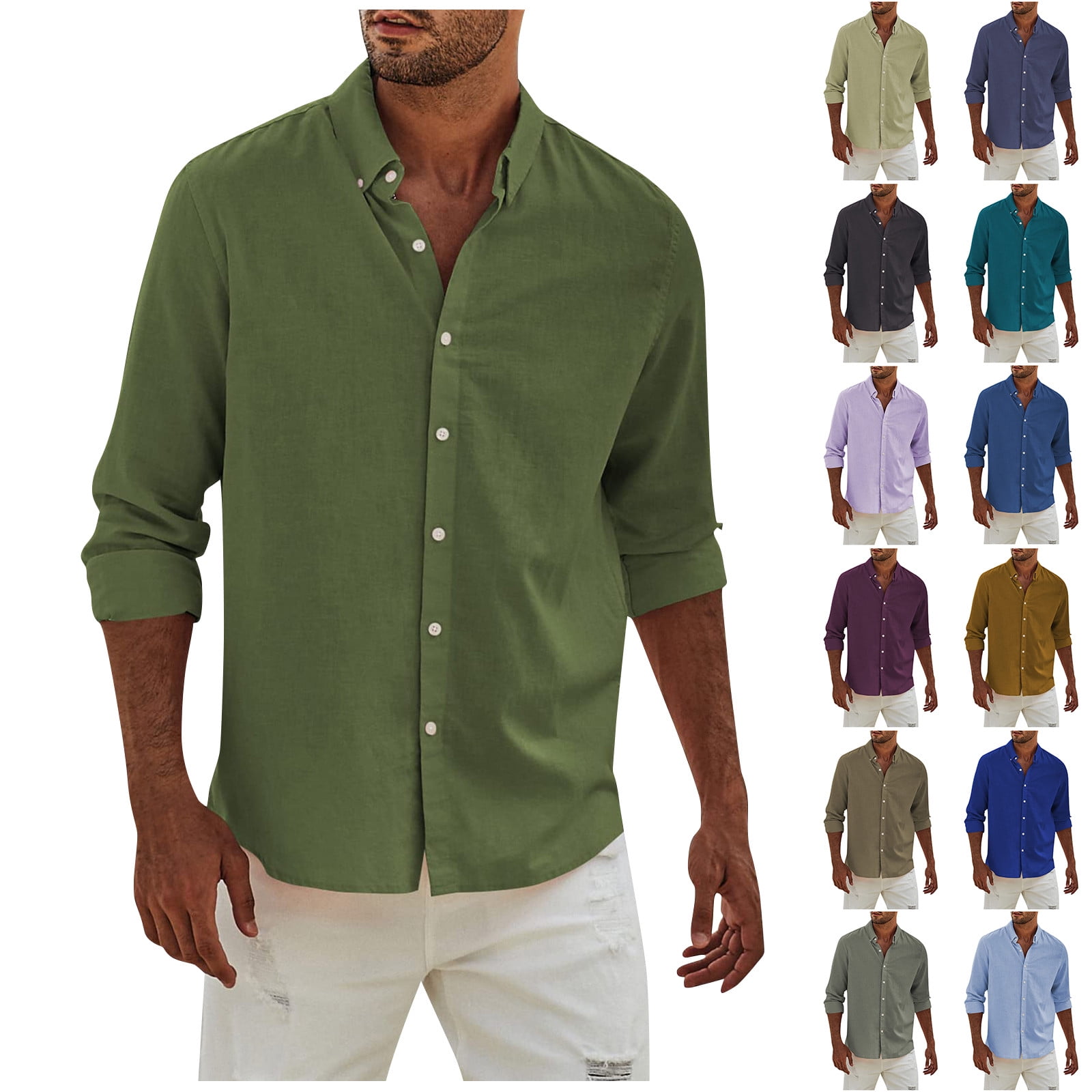 Button Down Shirt Men, Solid Color Shirts for Men, Long Sleeve Tops for ...