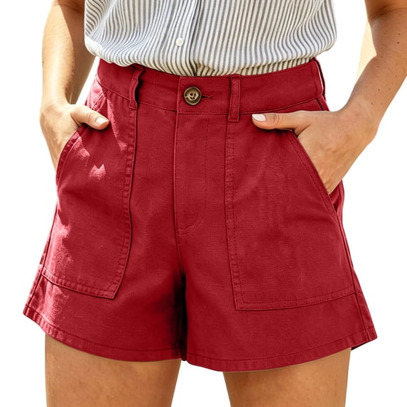 Button Shorts for Women High Waist Short Pants Wide Leg Casual Shorts ...