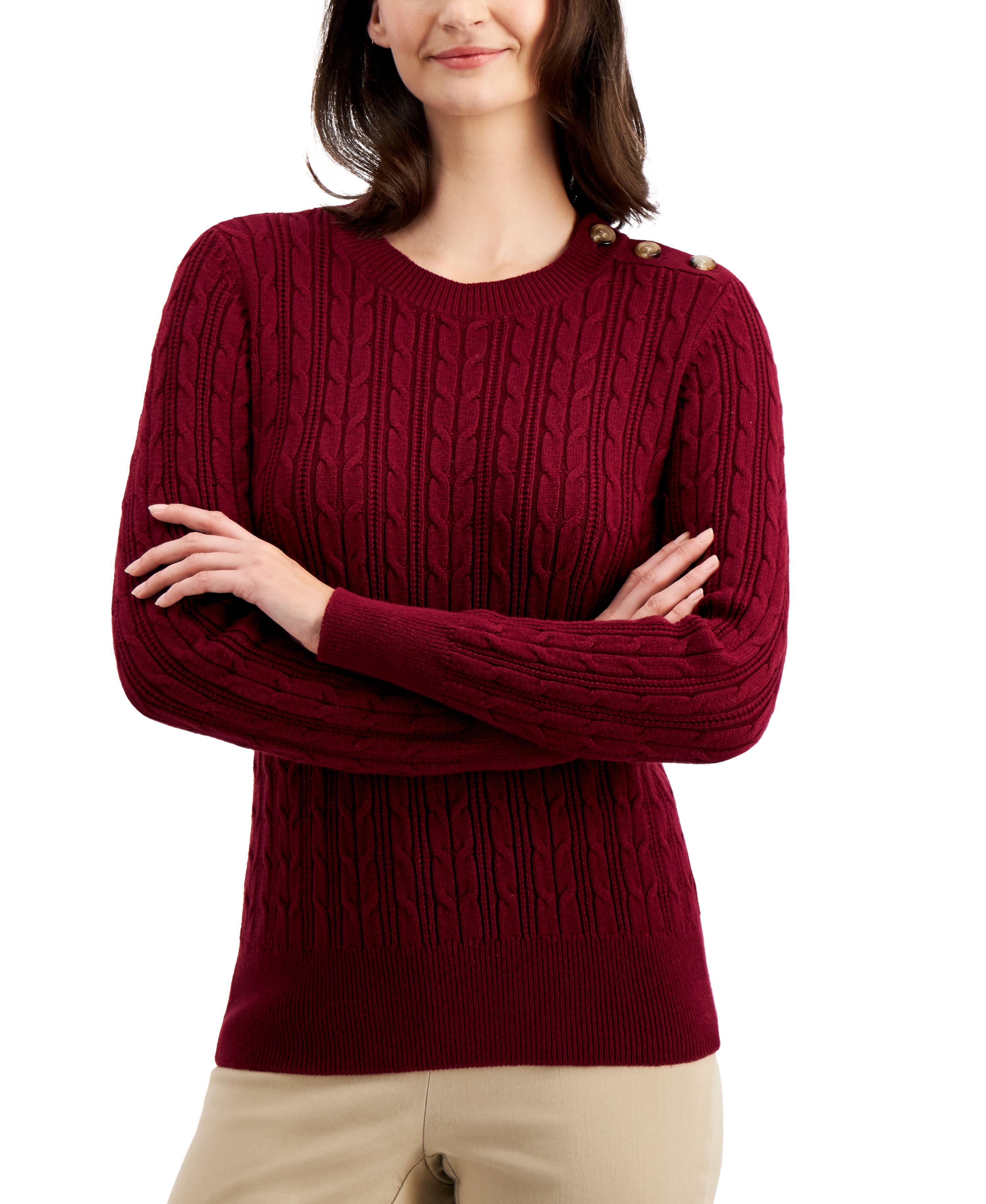 Button-Shoulder Sweater Harvest Wine M - Walmart.com