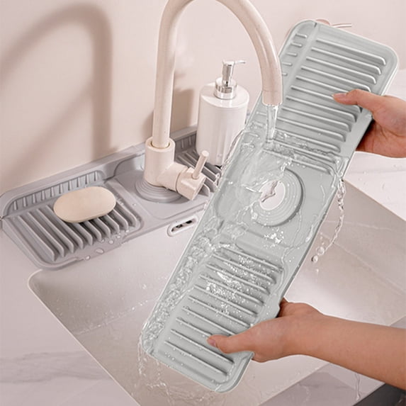 Button Style Silicone Faucet Drains Mat - Gray Kitchen Countertop ...