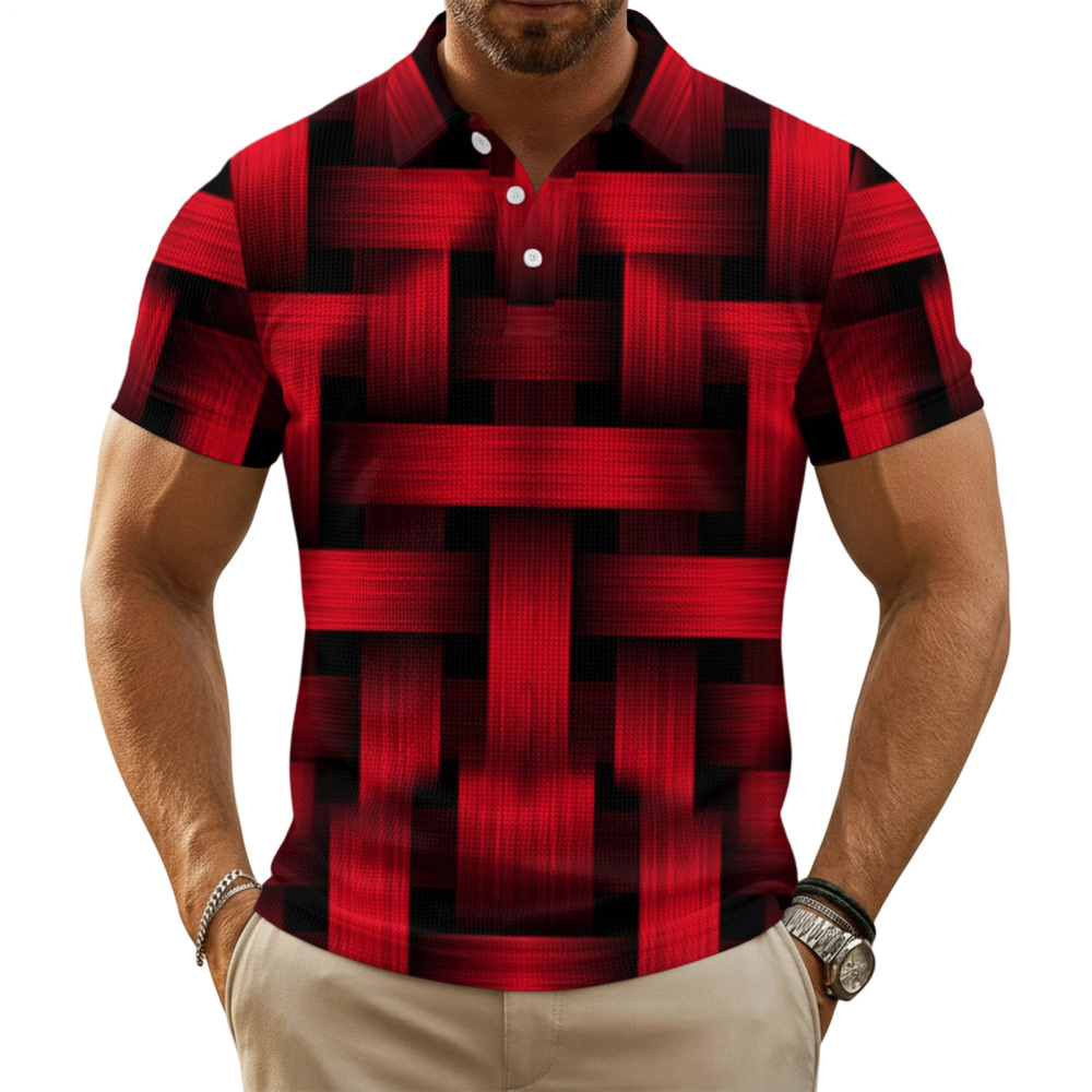 Button T Shirts for Men Geometric Print Casual Summer Short Sleeve ...