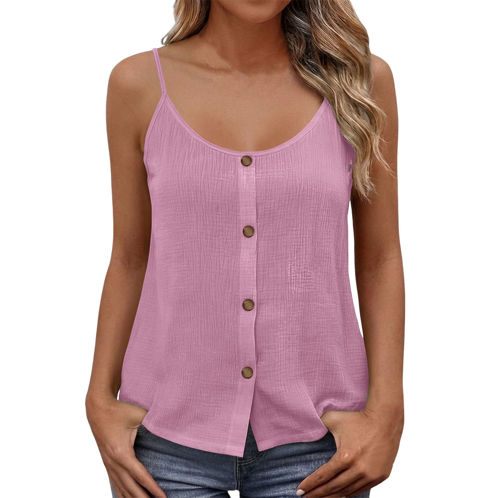 Button Down Tank Tops for Women Boho Spaghetti Strap Camisole Tops ...