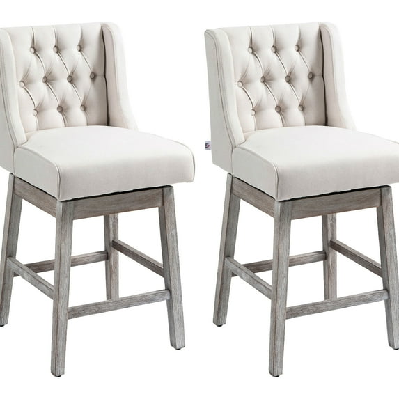 Button Tufted Back & Swivel Seat Bar Stools+Beige Color"-"Kitchen Chat ...