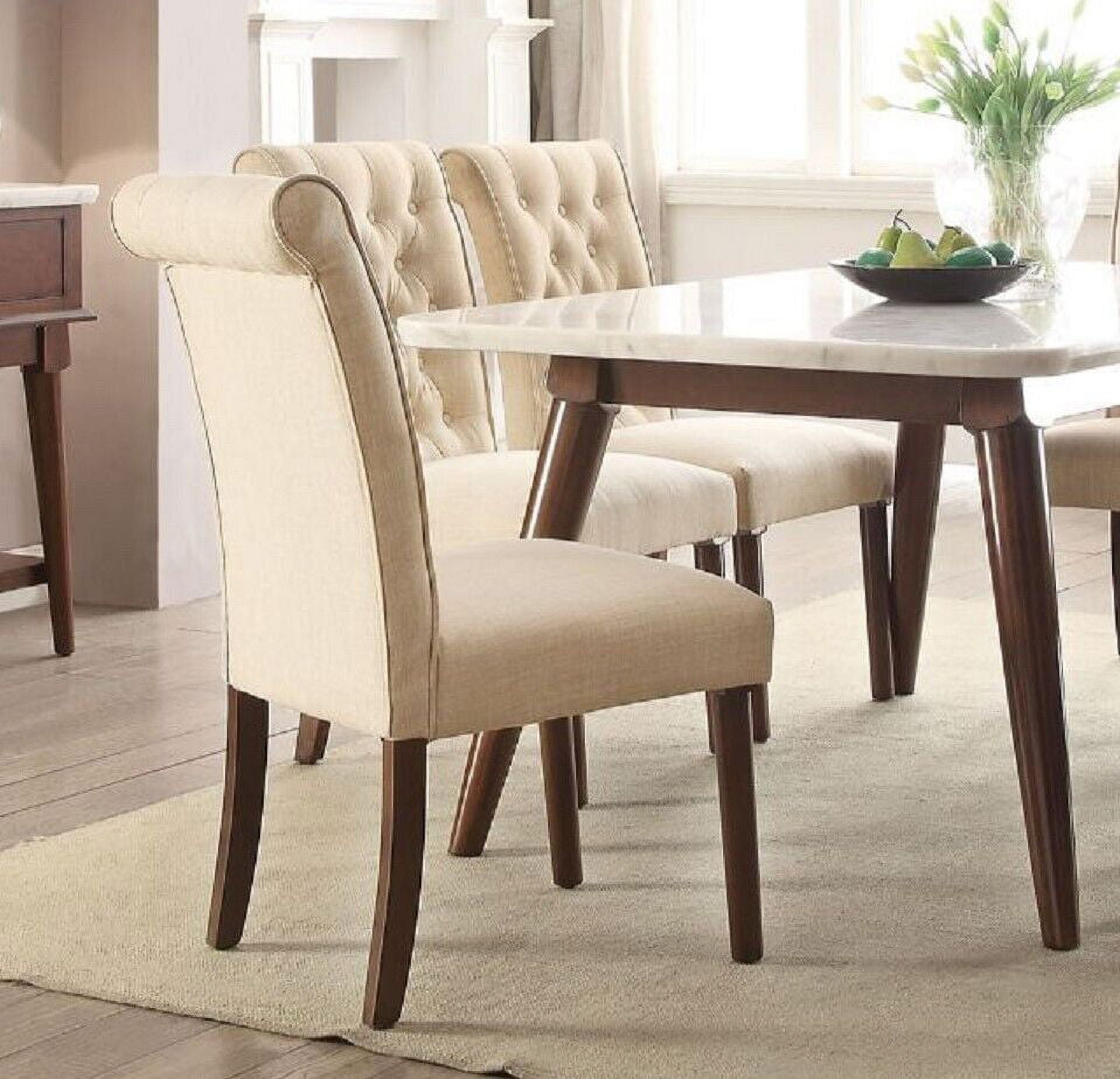 Button-Tufted Beige Fabric Upholstered Set of 6 Side Chairs Rolled Back ...