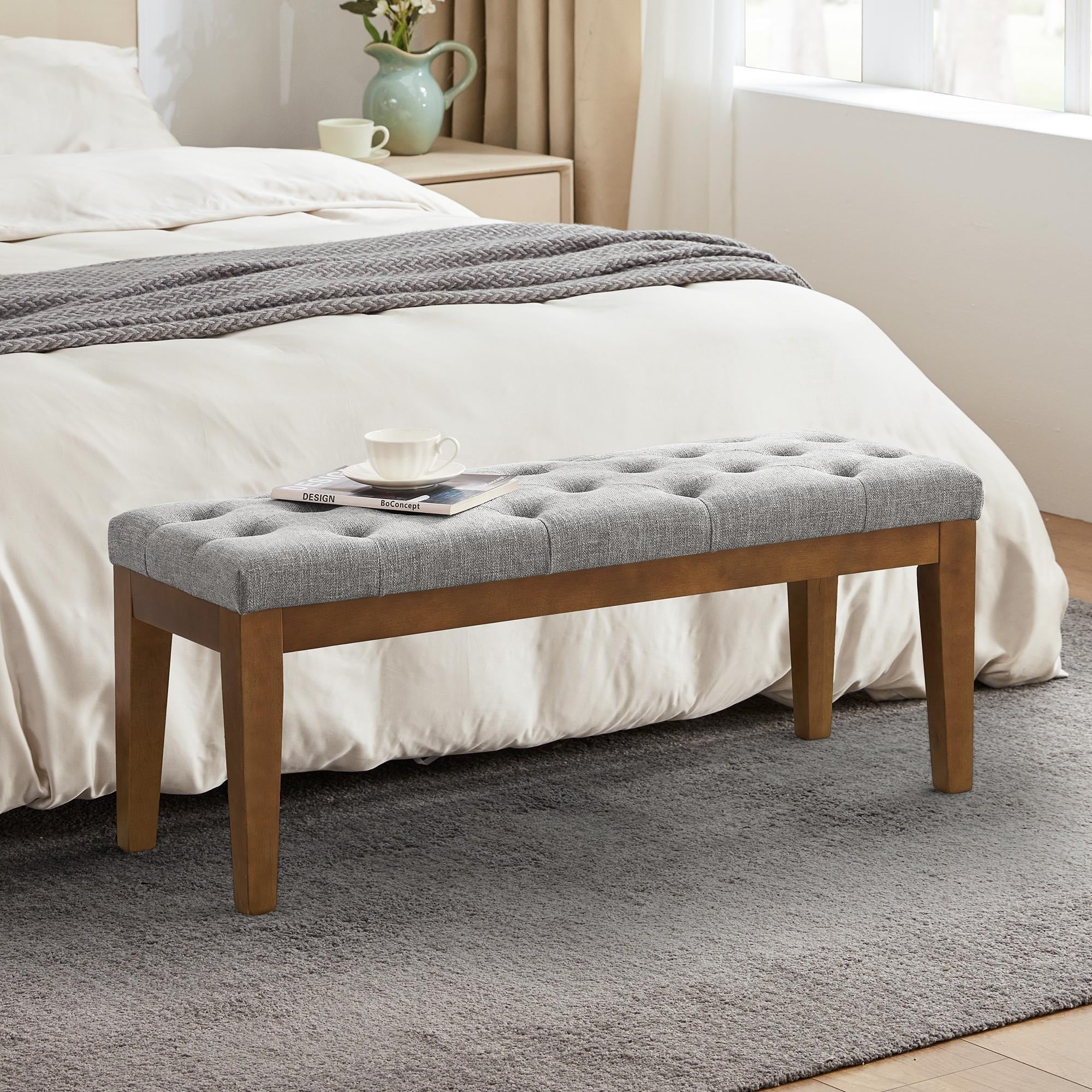 Button-Tufted Bench for End of Bed, Entryway Bench Beige/ Black/ Brown ...