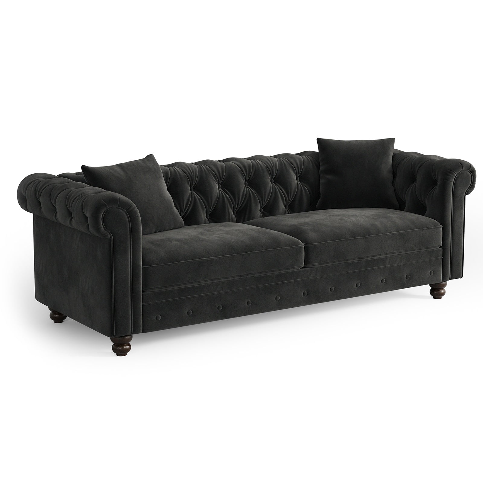 Onbrill Chesterfield Velvet Sofa, 82" Black, Traditional Style ...