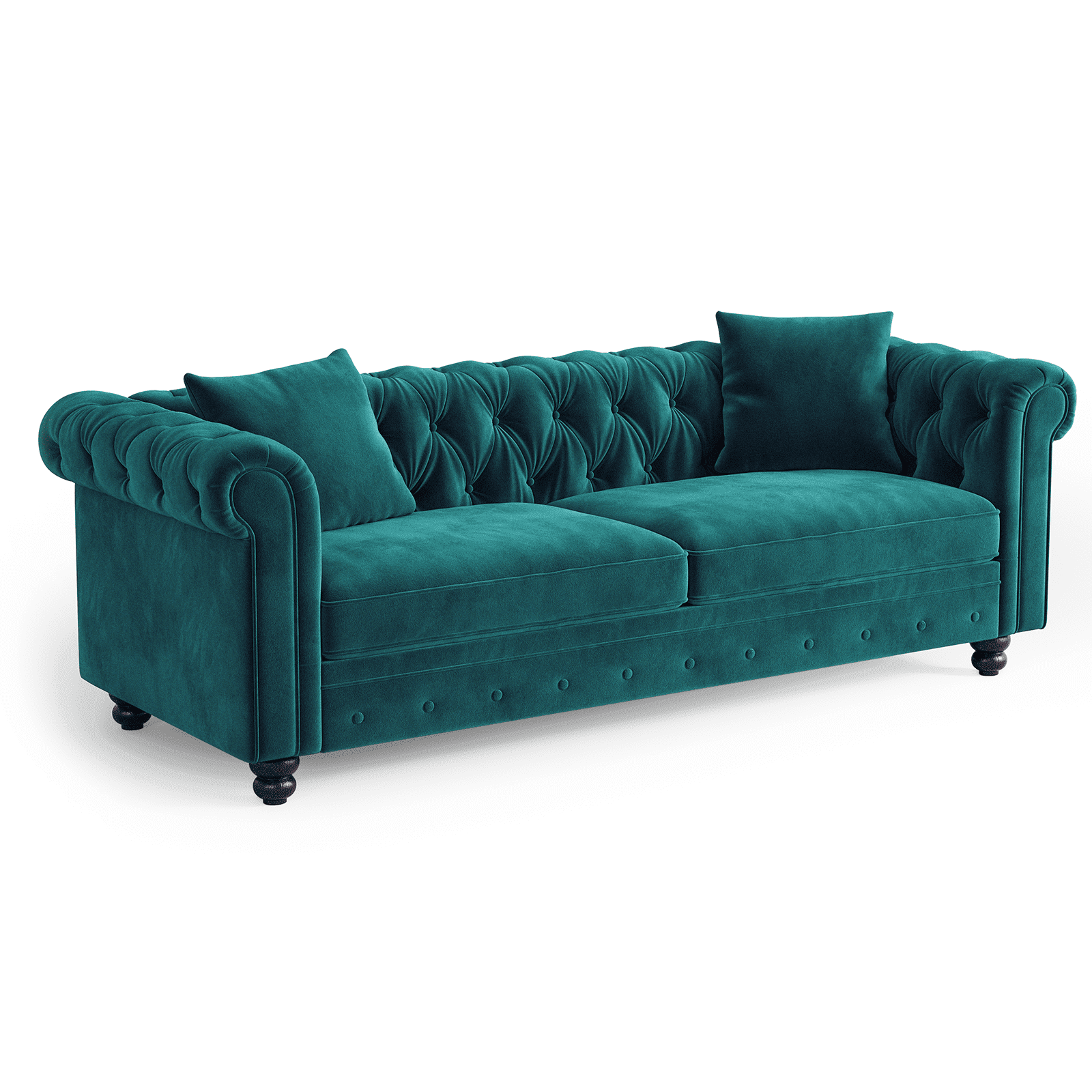 82" Chesterfield Sofa, Velvet Couch with Rolled Arms, 2 Throw Pillows ...