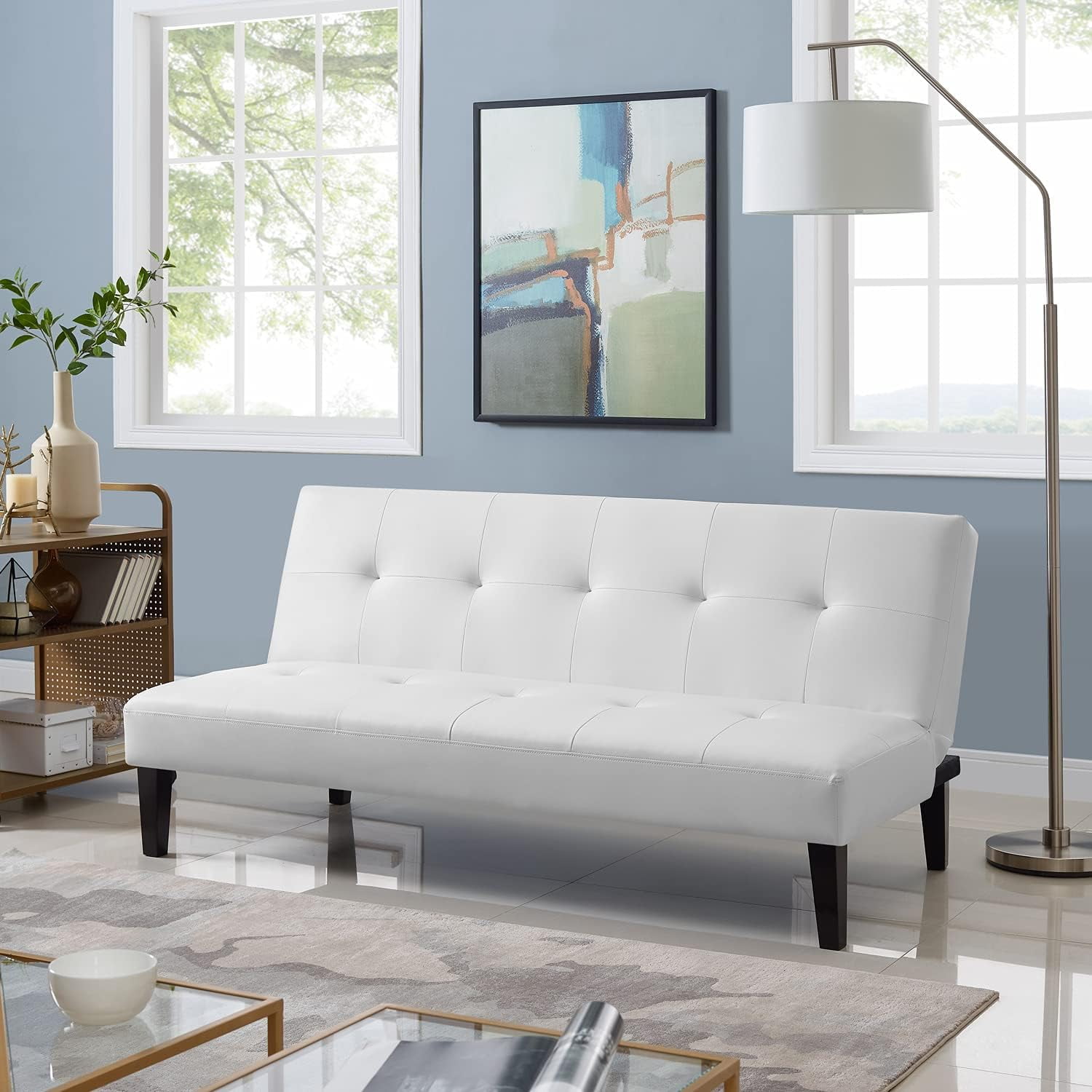 Button Tufted Futon Sofa Bed Faux Leather Futon Couch Modern ...