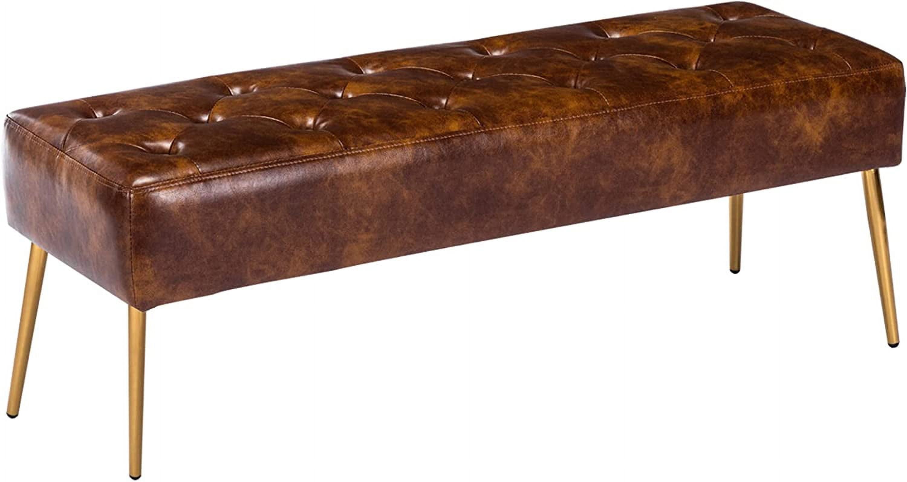 Button-Tufted Ottoman Bench, Upholstered Bedroom Benches with Gold Legs ...