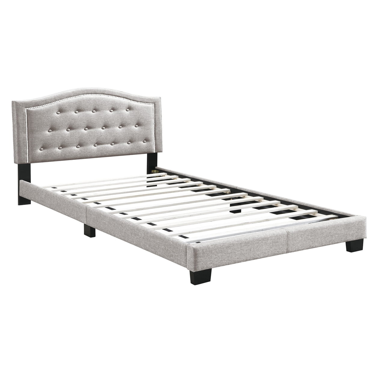 Button Tufted Queen Burlap Bed with Curved Headboard Light Brown ...