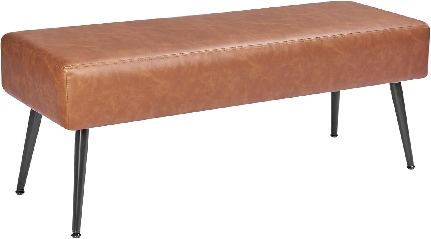 Button-Tufted Storage Bench Rolled Arm PU Leather Bench with Solid Wood ...