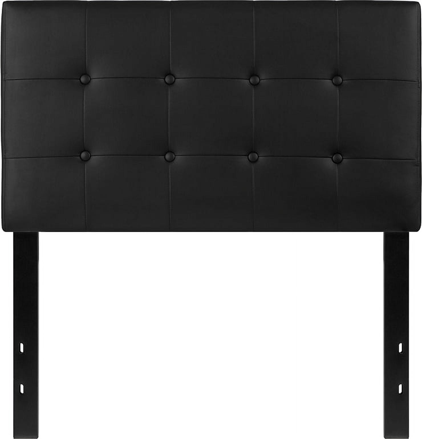 Button Tufted Upholstered Padded Twin Size Bed Headboard in Black Vinyl ...