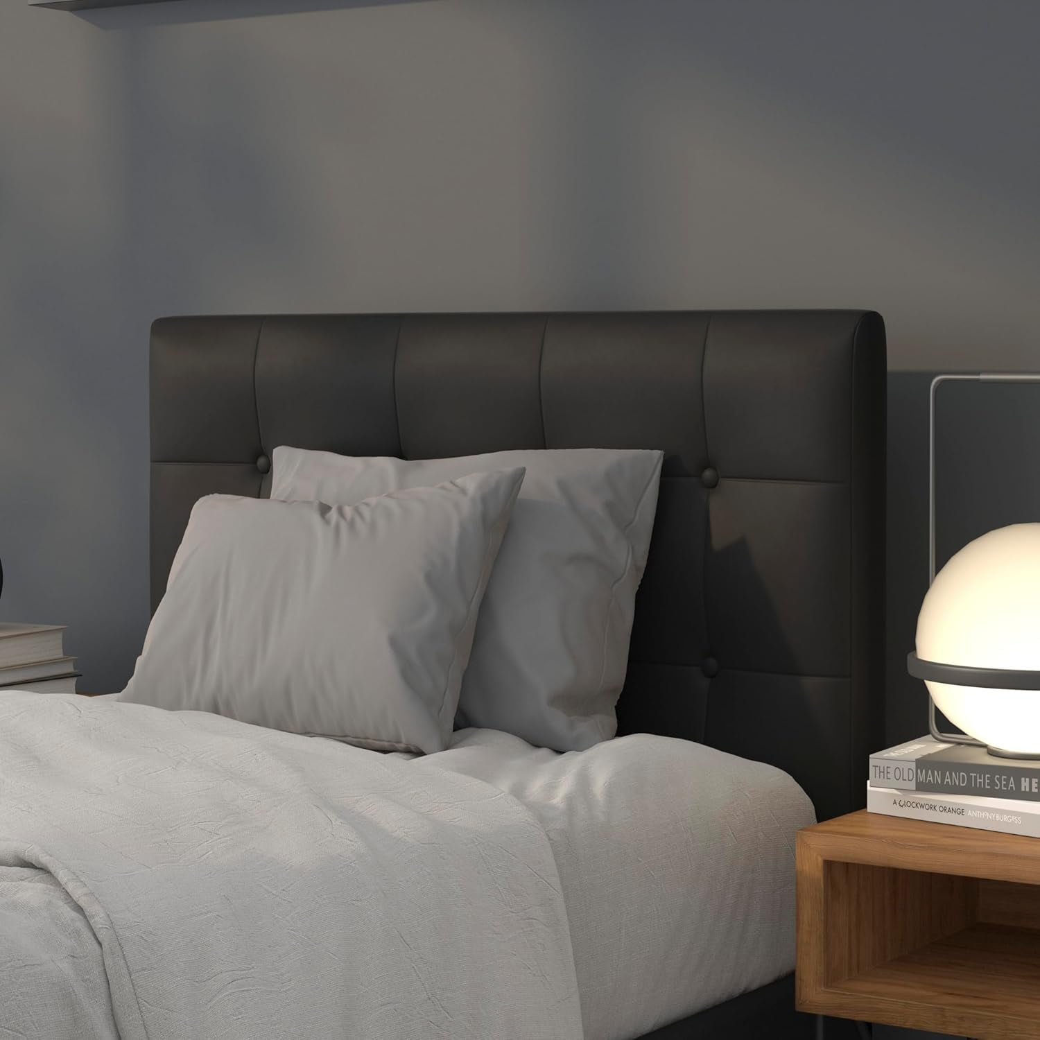Button Tufted Upholstered Twin Size Headboard in Black Vinyl - Walmart.com