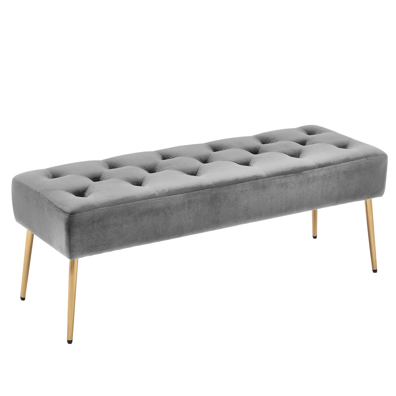 Button-Tufted Velvet Bench with Gold Base, Modern Upholstered Ottoman ...