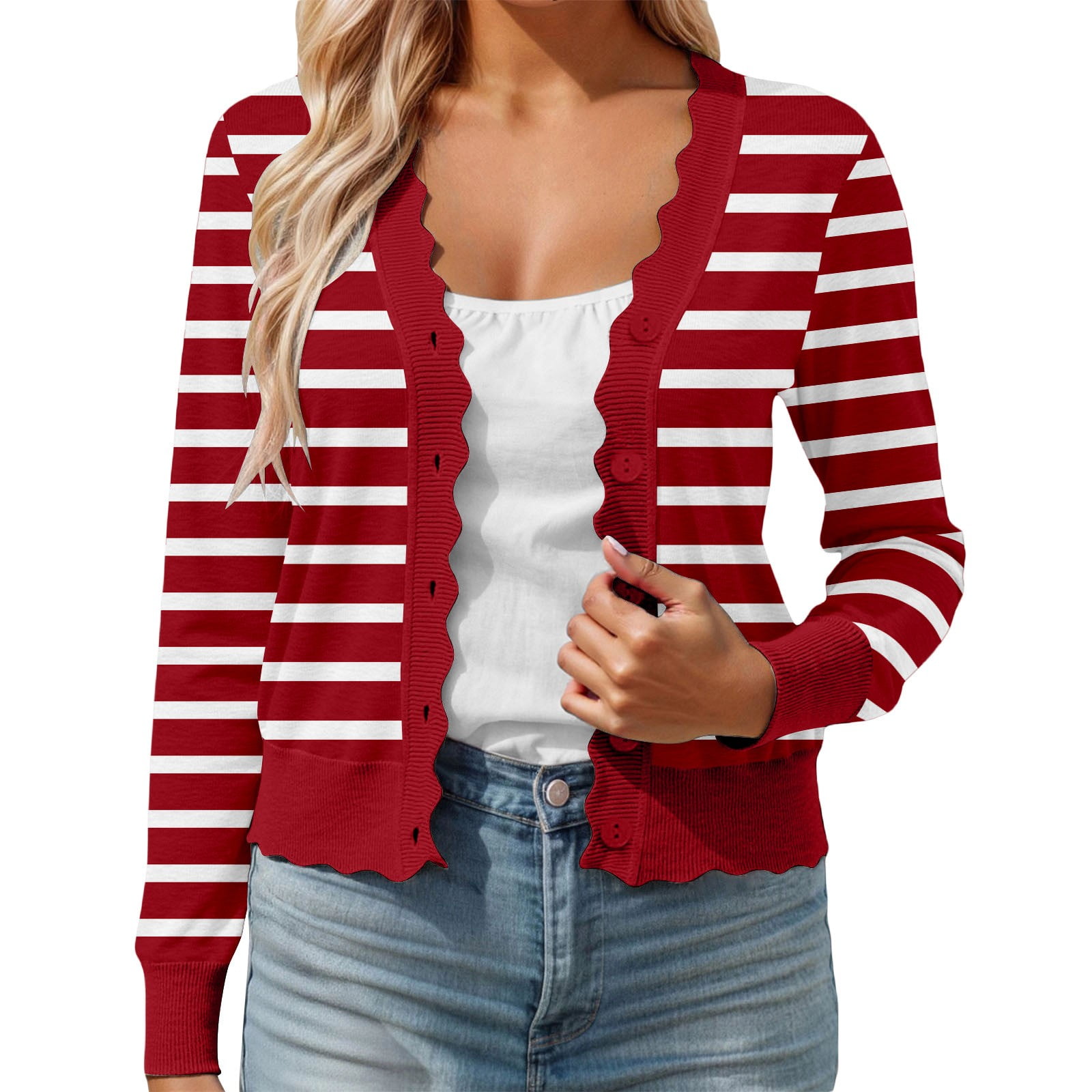 Button Up Cardigans Women Women Striped Crop Button Up Cardigan Long ...