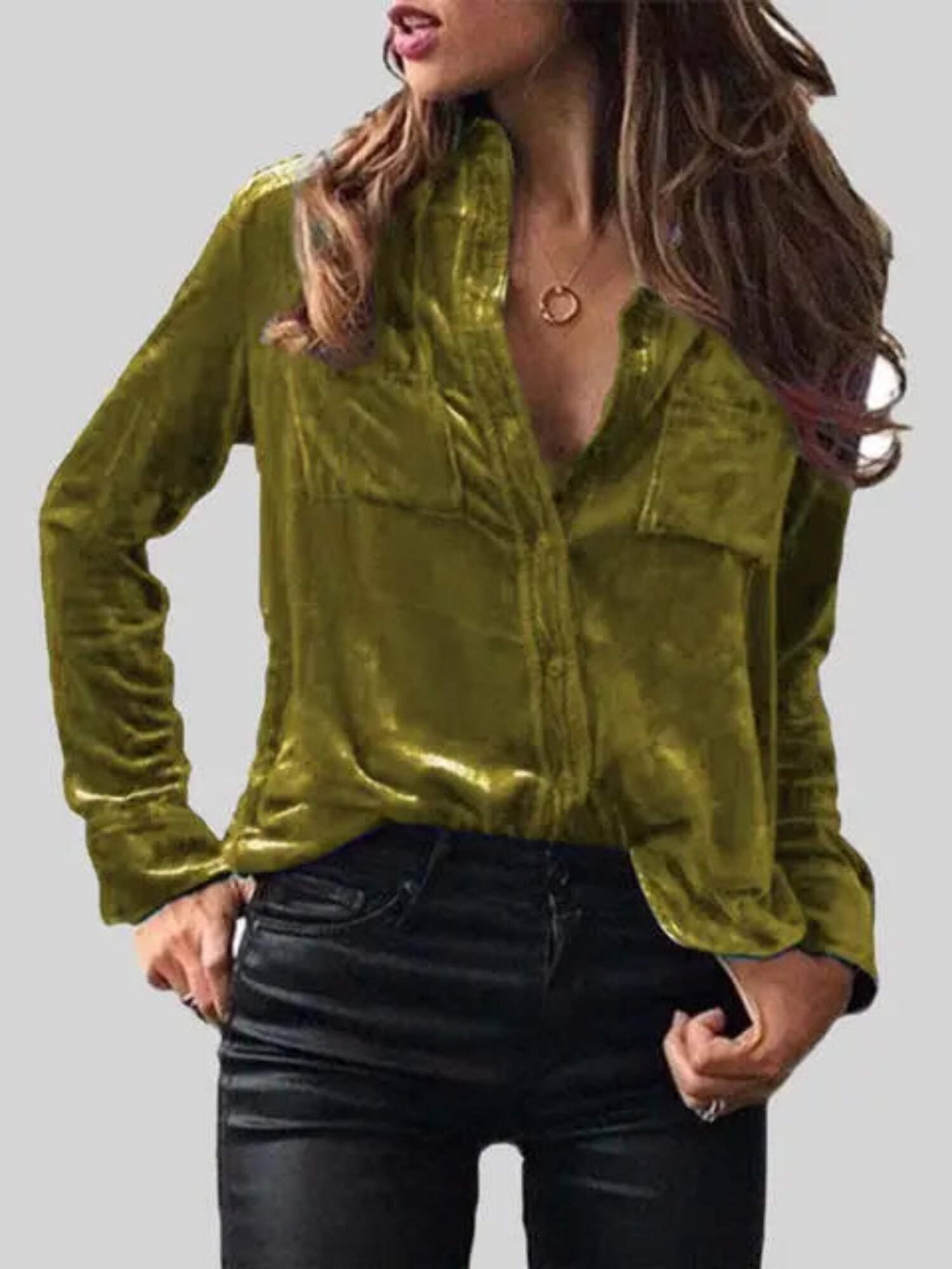 Button Up Collared Shirt with Breast Pockets - BazaarBey - Walmart.com