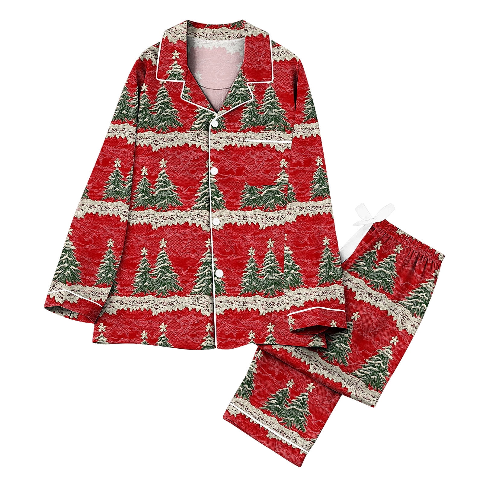 Button Up Pajamas Set for Women Christmas Outfits 2 Piece Long Sleeve ...