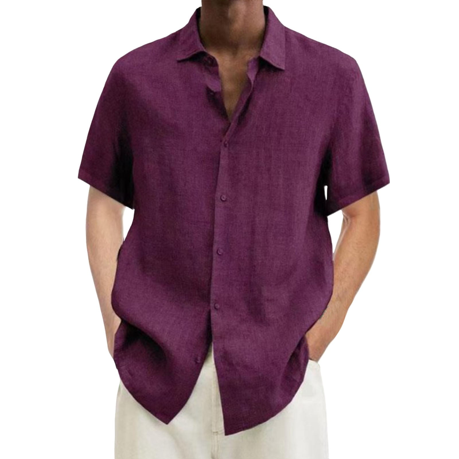 Button Up Shirt Men Thin Airy Turndown Collar Short Sleeve Shirt ...