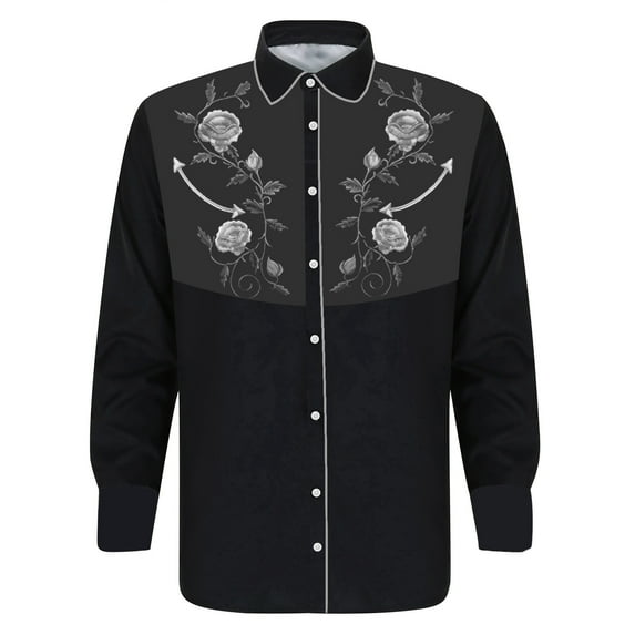 Button Up Shirt Men Western Cowboy Embroidered Shirt Turndown Collar ...