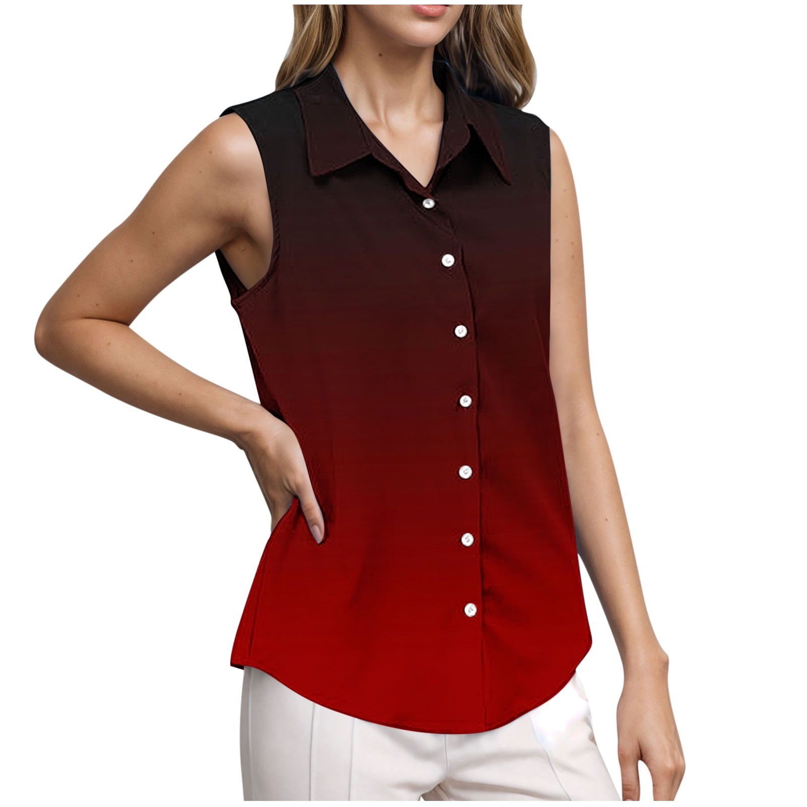Button Up Shirt Women,Button Up Shirts for Women,V-Neck Sleeveless ...