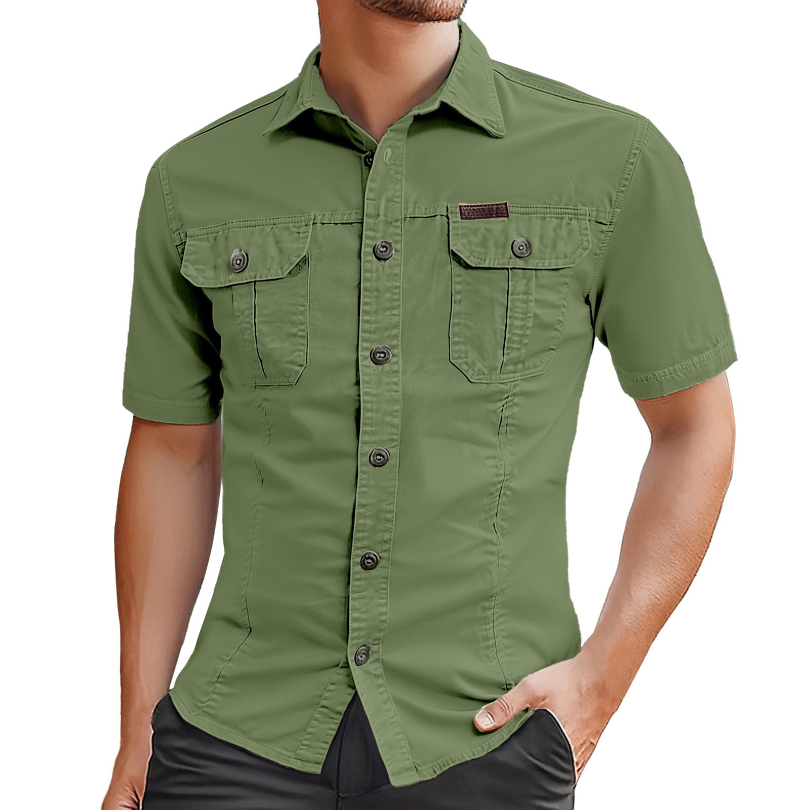 Button Up Shirt for Men Short Sleeve Turndown Collar Work Shirt Solid ...