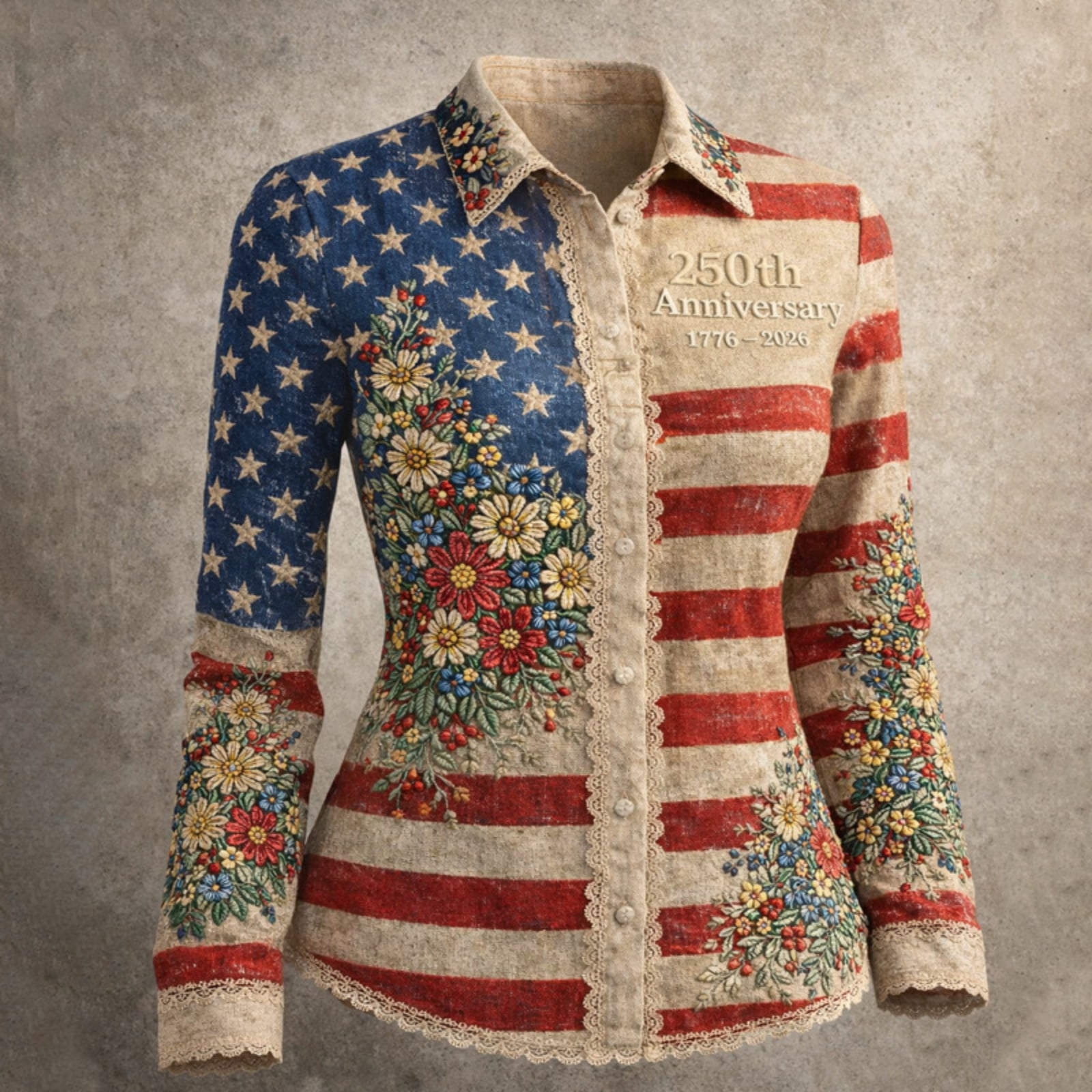 Button Up Shirts Women Anniversary National Flag Print Long Sleeve ...