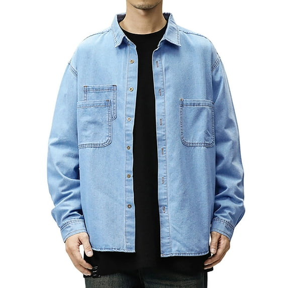 Button Up Shirts for Men Denim Long Sleeve Spring Shirt Lightweight ...