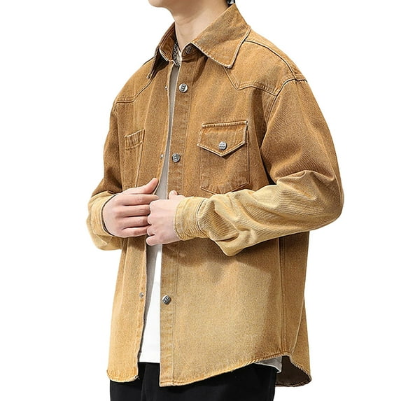 Button Up Shirts for Men Gradient Wash Denim Long Sleeve Spring Shirt ...