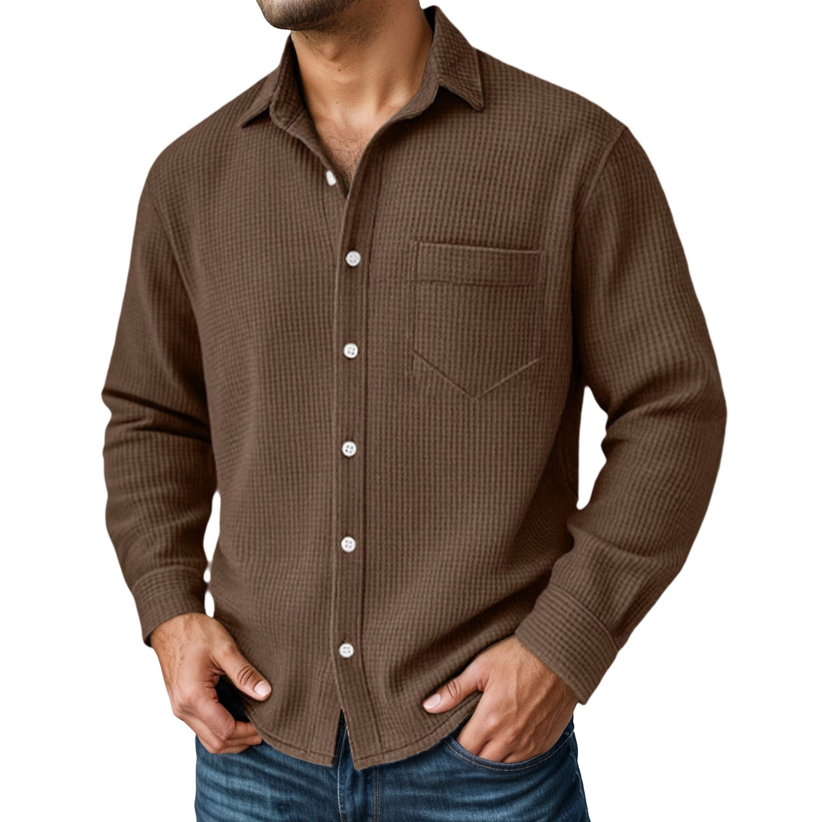 Button Up Shirts for Men Lightweight Waffle Knit Long Sleeve Shirt ...