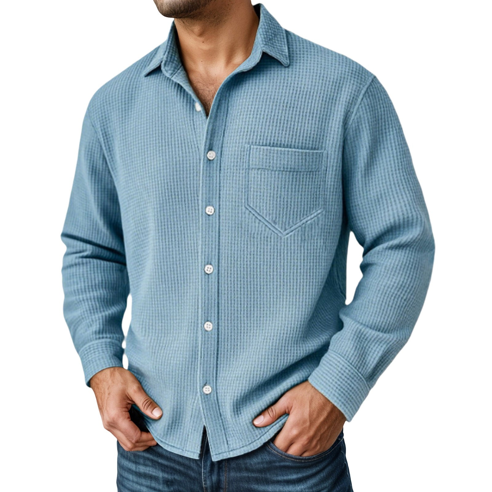 Button Up Shirts for Men Lightweight Waffle Knit Long Sleeve Shirt ...