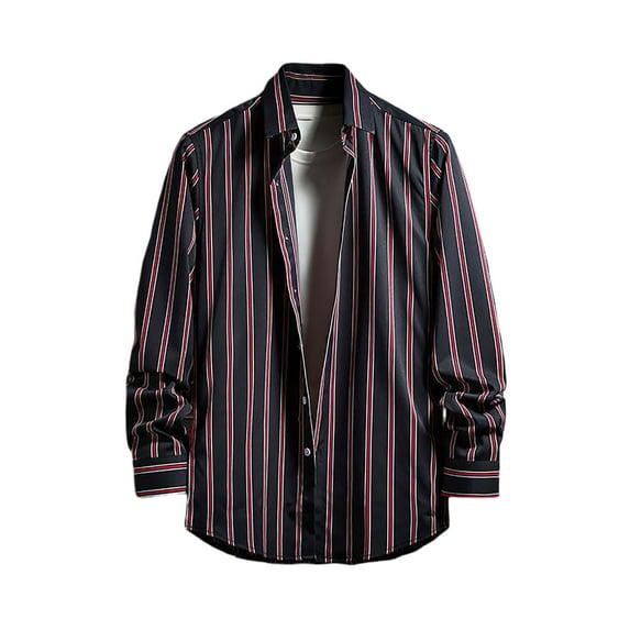 Button Up Shirts for Men Loose Fit Stripe Print Long Sleeve Spring ...