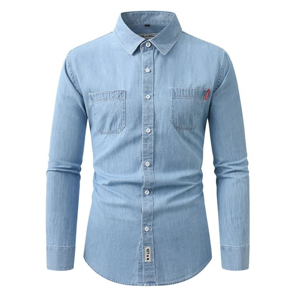 Button Up Shirts for Men Retro Denim Long Sleeve Spring Shirt ...