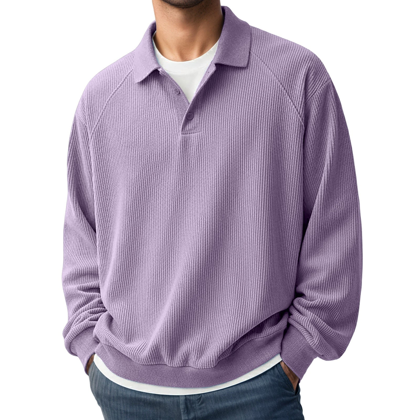 Button Up Shirts for Men Solid Color Polo Long Sleeve Spring Shirt ...