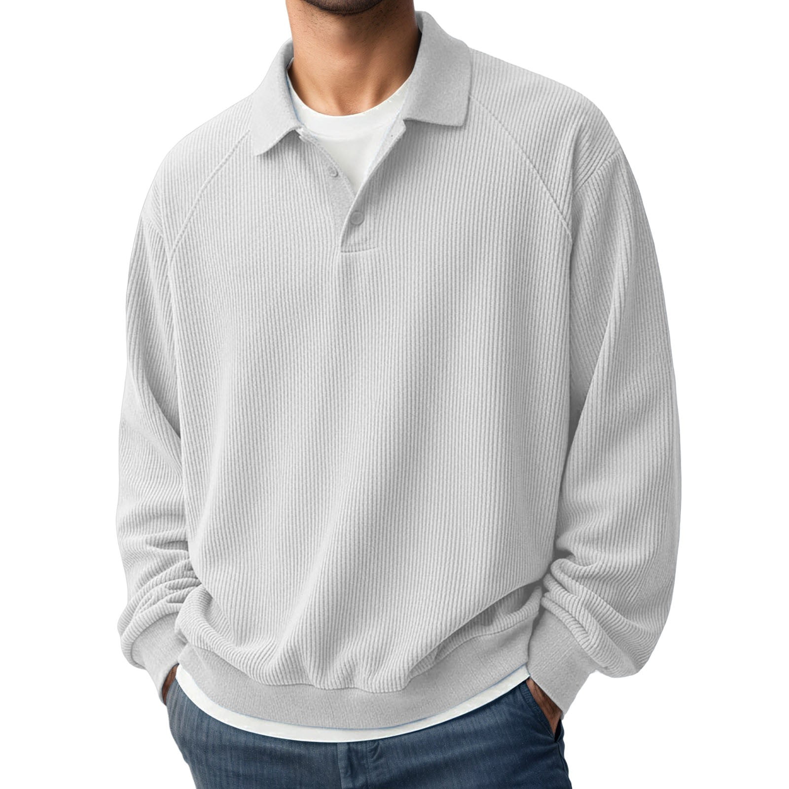 Button Up Shirts for Men Solid Color Polo Long Sleeve Spring Shirt ...