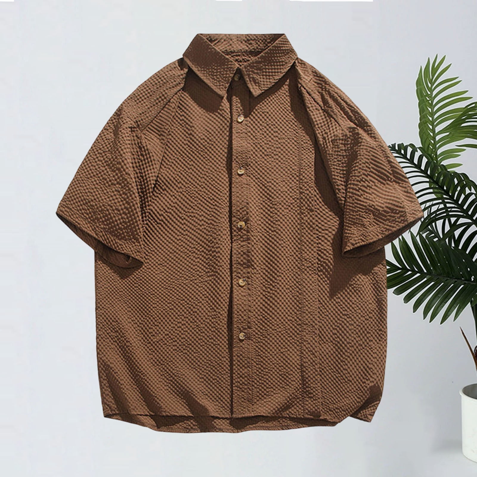 Button Up Shirts for Men Textured Fabric Loose Tops for Casual Party ...
