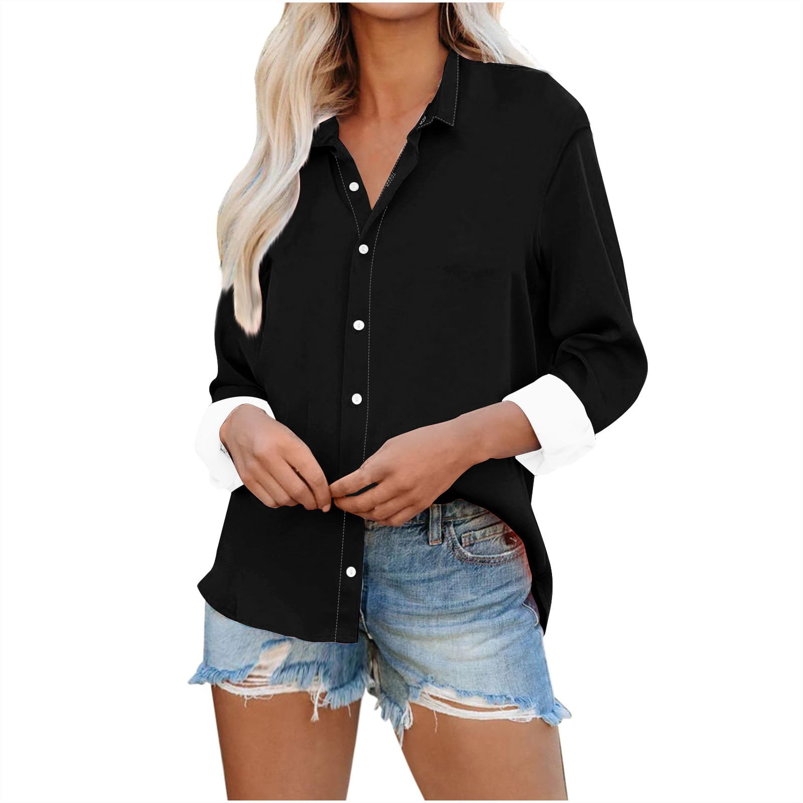 Button Up Shirts for Women Casual Long Sleeve Top Loose Fit Collared ...