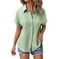 Button Up Short Sleeve Shirt for Women, Casual Ladies Blouse with V ...