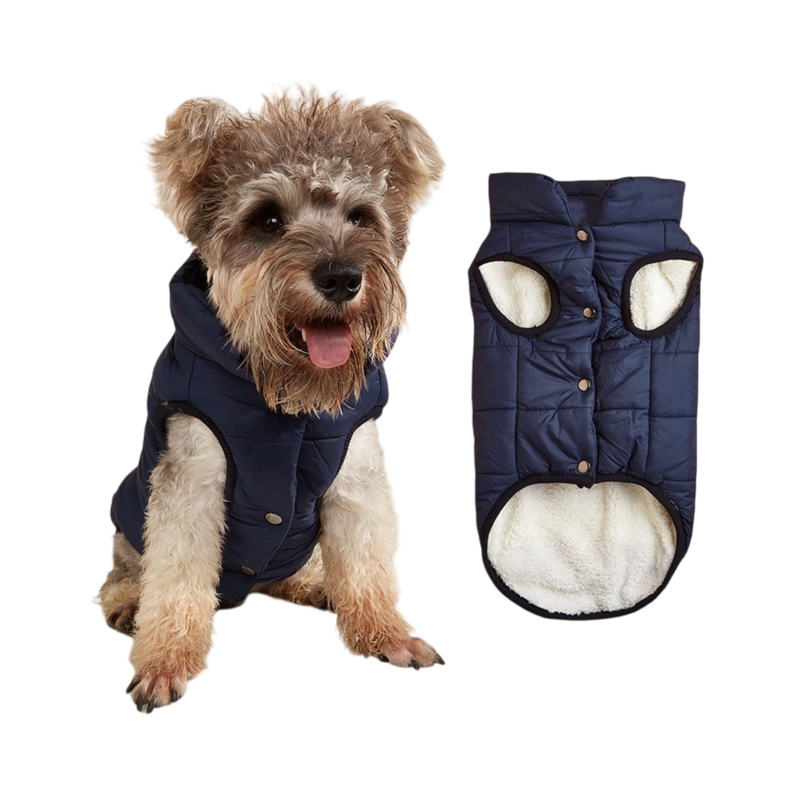 Button Winter Dog Vest With Fleece Lining And Zipper, Warm Fleece Back ...