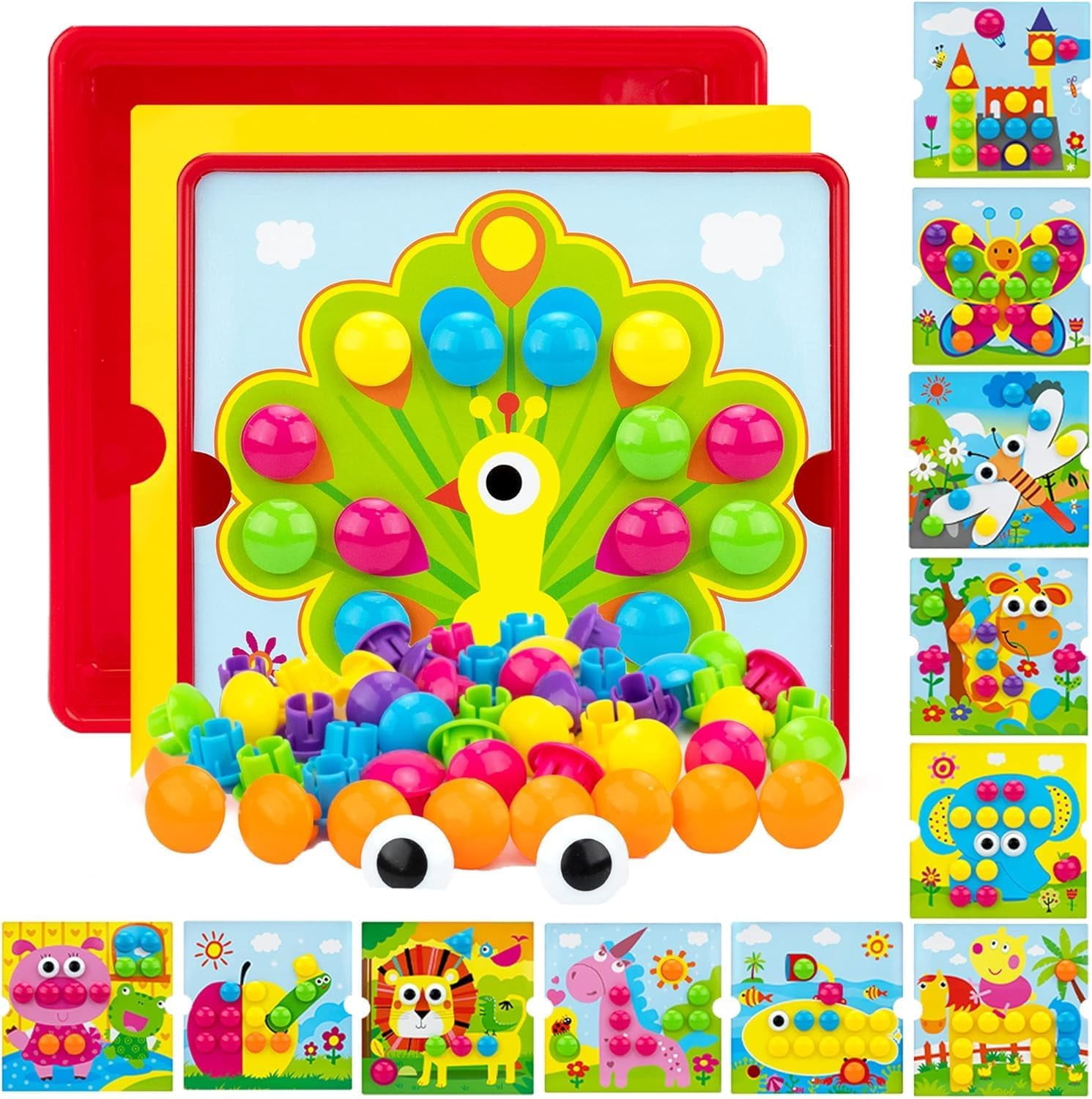Button art toys, early education toys, color matching mosaic pegboard ...
