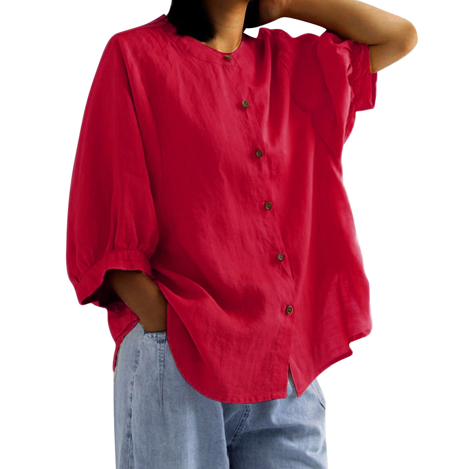 Button down Shirts for Women, Prolriy Women's Retro Medium Sleeve Shirt ...