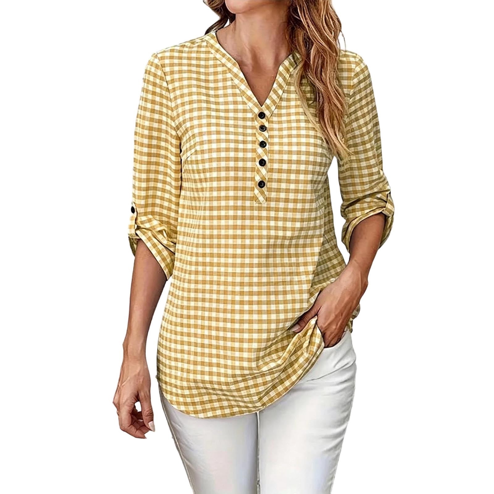 Button down Shirts for Women Slim 3/4 Sleeve Formal Dress Shirt Blouses ...