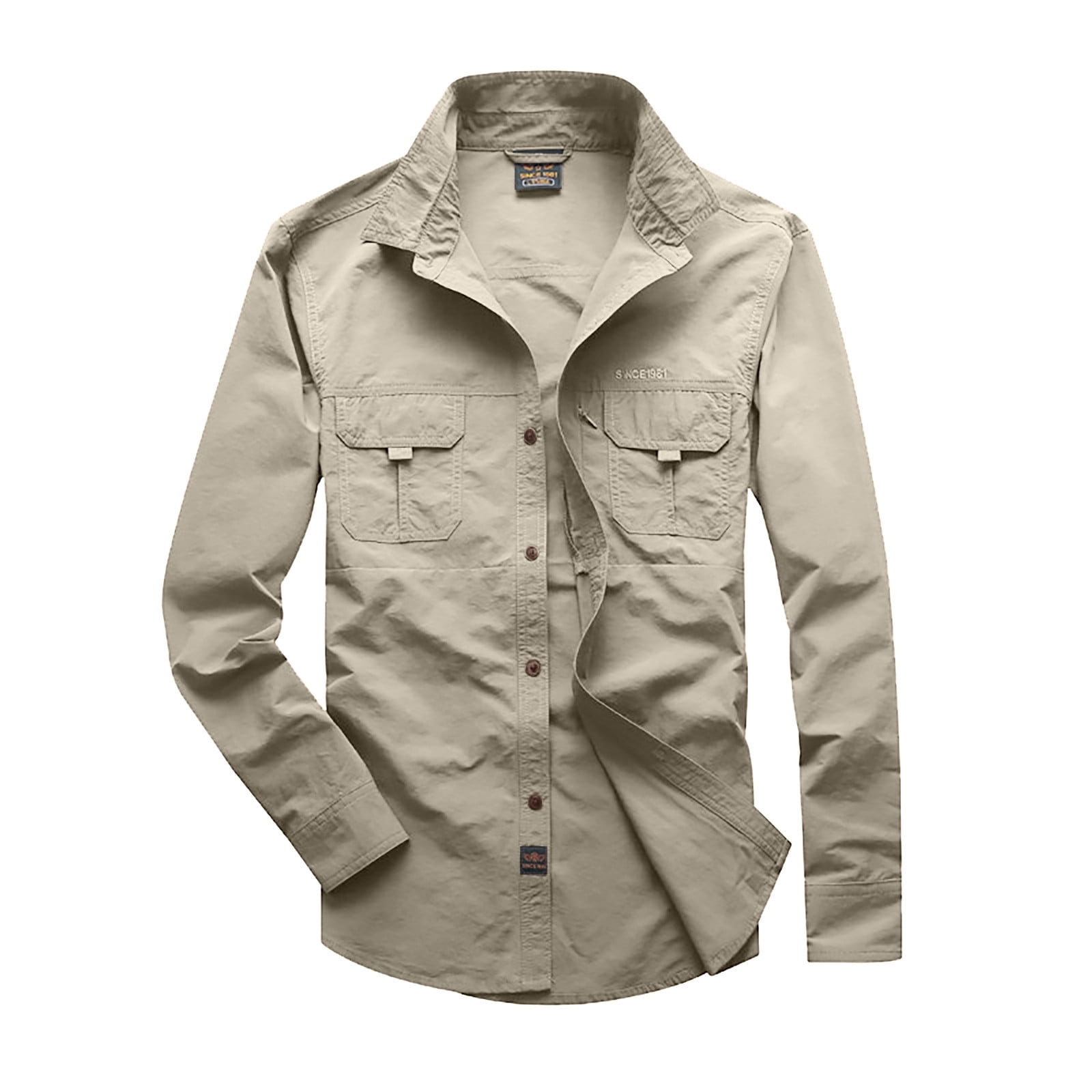 Button-up Shirts for Men Long Sleeve Work Wear Cargo Shirts - Walmart.com