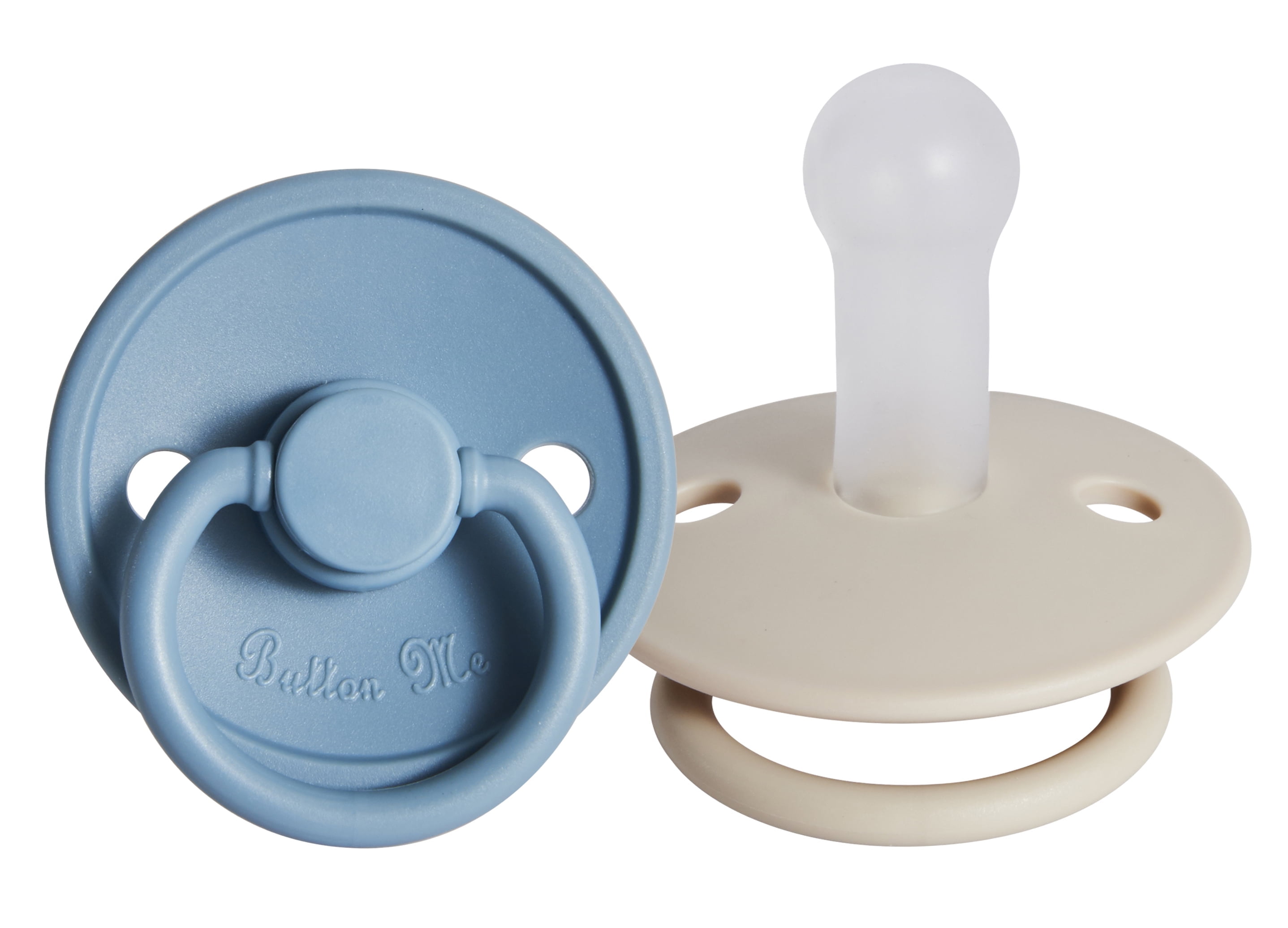 ButtonMe Infant Soft Silicone Baby Pacifier, 2 Pack, Teal Blue/Beige, 6 ...